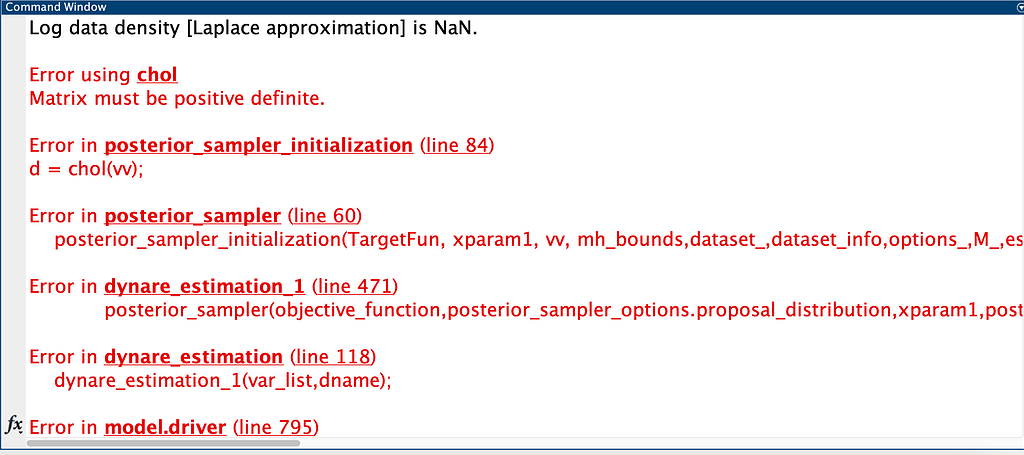 Estimation problems of "Matrix must be positive definite" - ML/Bayesian estimation - Dynare Forum